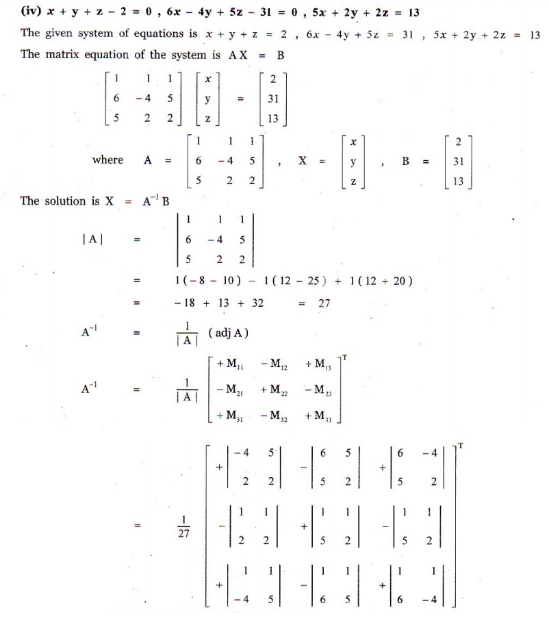 Exercise 1 3 Matrices Linear Equations By Matrix Inversion Method